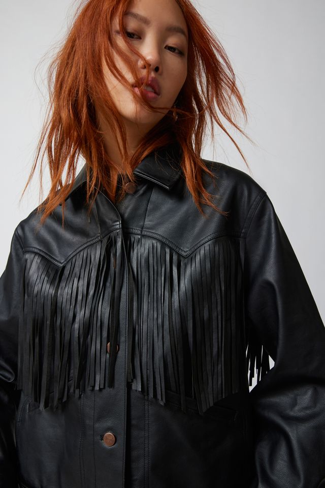 Wrangler Faux Leather Fringe Jacket | Urban Outfitters