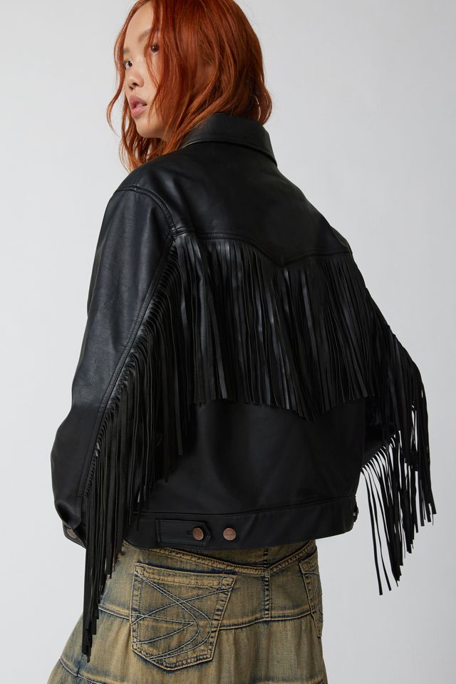 Wrangler Faux Leather Fringe Jacket | Urban Outfitters