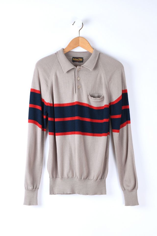 Vintage '70s Tan Striped Button-Collar Sweater | Urban Outfitters