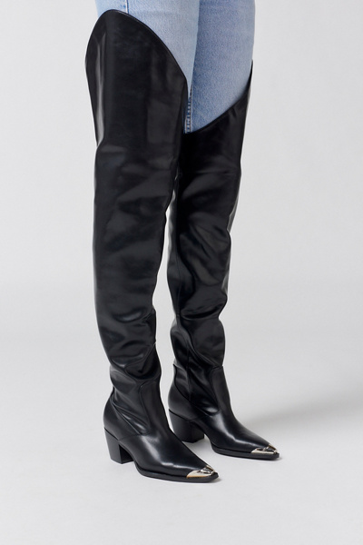 Azalea Wang Ria Thigh-high Cowboy Boot In Black | ModeSens