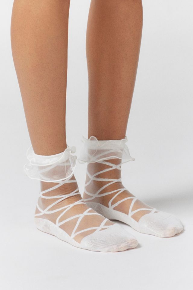 Ruffled Sheer Lace-Up Sock | Urban Outfitters