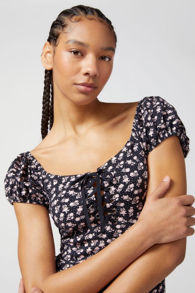 Betsey Johnson Ditzy Dotted Floral Midi Dress | Urban Outfitters