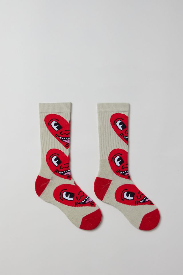 Keith Haring Oversized Heart Pattern Crew Sock | Urban Outfitters