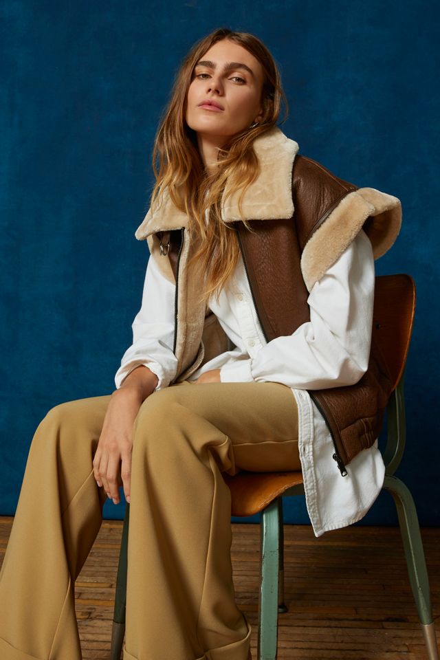 BDG Faux Leather & Faux Fur Aviator Vest | Urban Outfitters