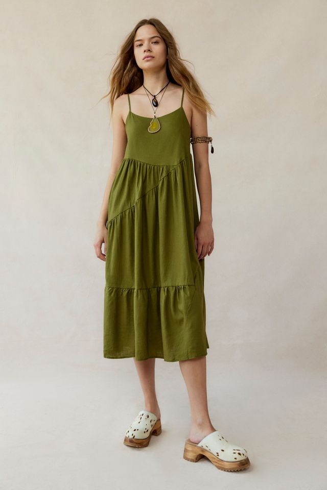 Urban Renewal Linen Seamed Flowy Midi Dress | Urban Outfitters
