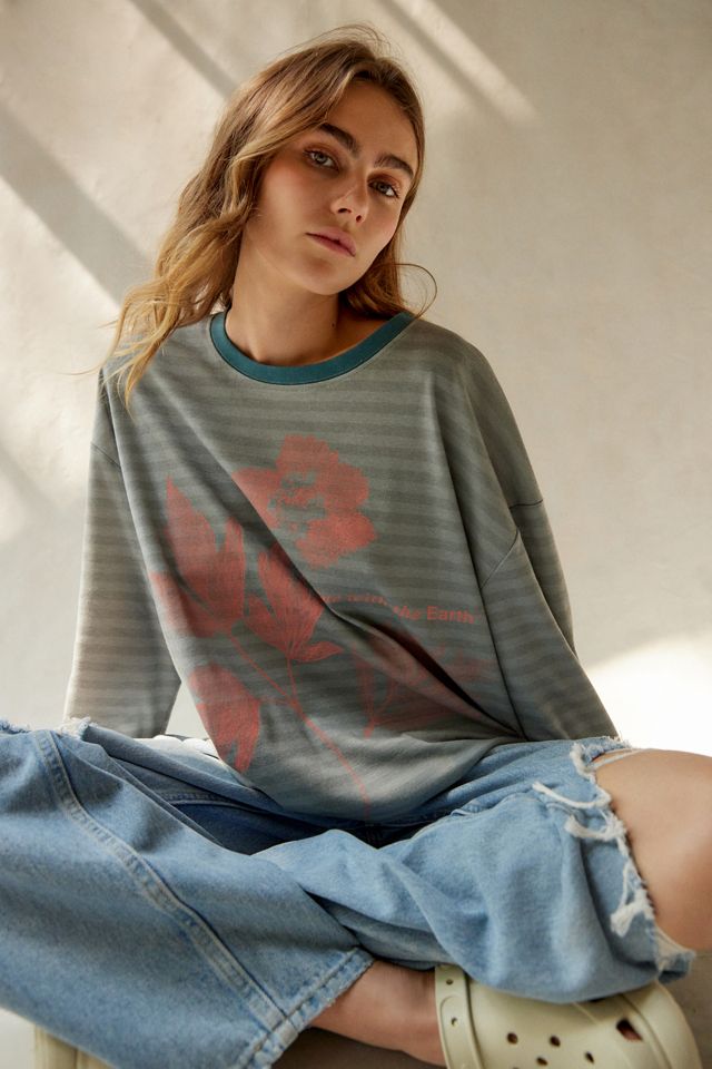 One With The Earth Striped Long Sleeve Tee | Urban Outfitters