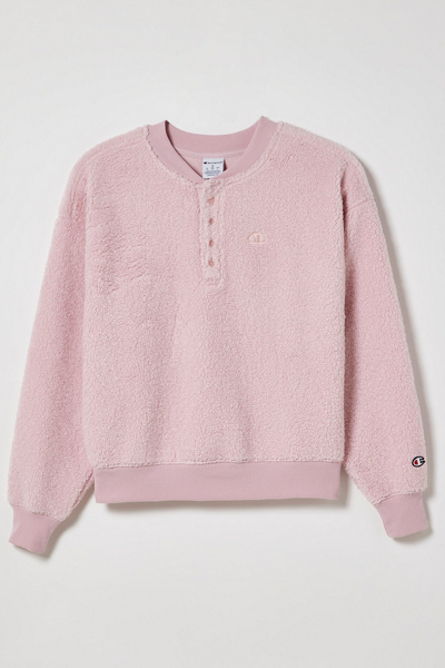 Champion Uo Exclusive Teddy Fleece Henley Sweatshirt In Brown | ModeSens