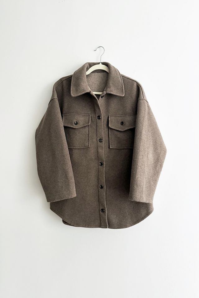 Vintage Minimal Grey Knit Boxy Shirt Jacket | Urban Outfitters