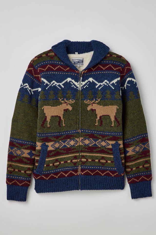 Schott Moose Motif Zip Front Sweater | Urban Outfitters
