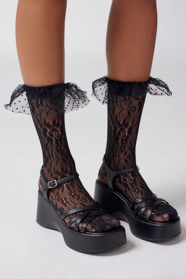 MeMoi Floral Lace Ruffle Sock | Urban Outfitters