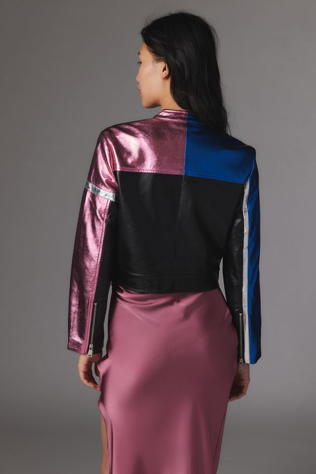 UO Snoh Faux Leather Metallic Moto Jacket | Urban Outfitters