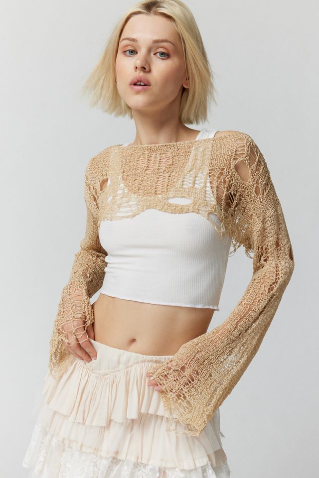 UO Carla Semi-Sheer Distressed Shrug Sweater | Urban Outfitters