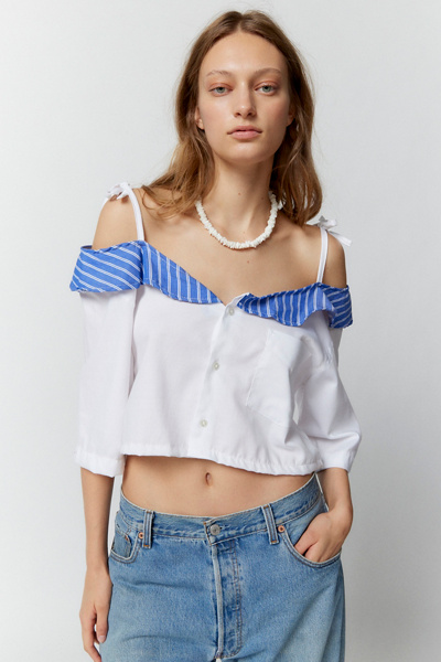 Urban Renewal Remade Tie Shoulder Cropped Collared Shirt | Urban Outfitters