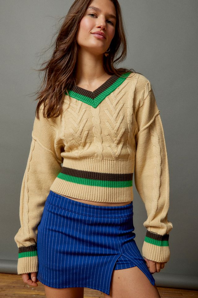 BDG Clarice Cable Knit V-Neck Sweater | Urban Outfitters
