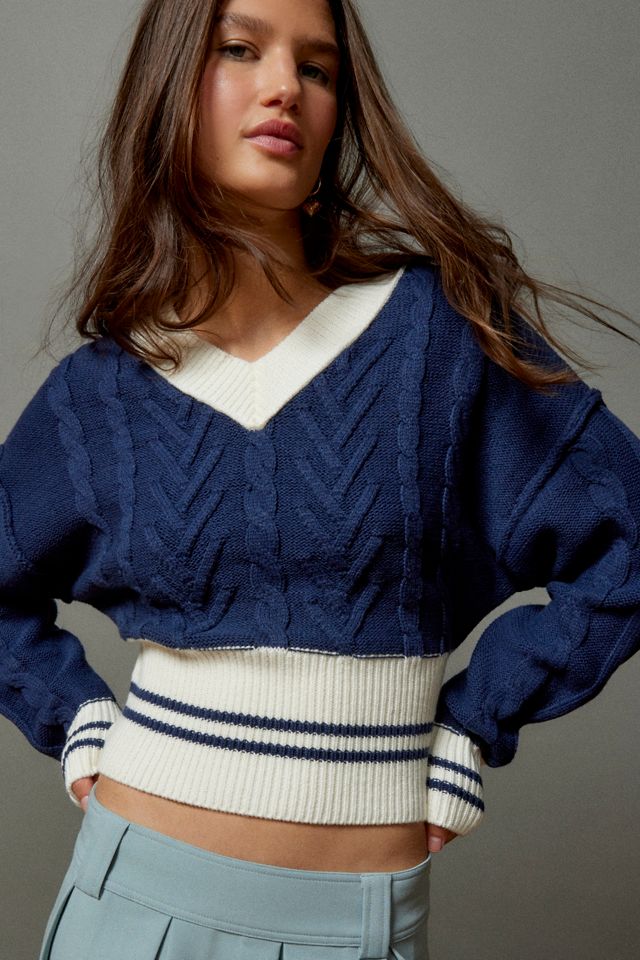 BDG Clarice Cable Knit V-Neck Sweater | Urban Outfitters