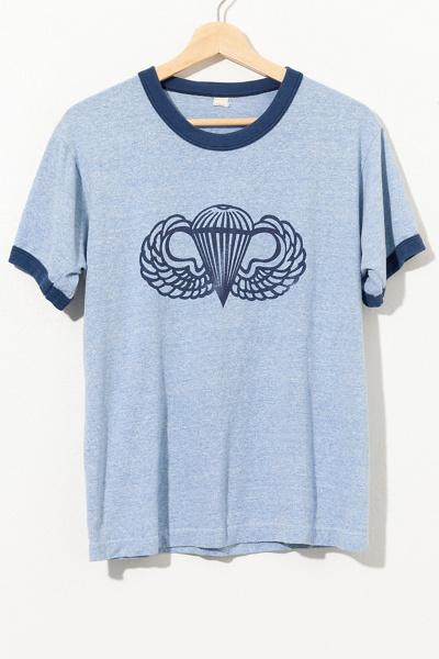Vintage 1970s Tri-Blend Blue Ringer T-Shirt Wing Graphic Single Stitch | Urban Outfitters