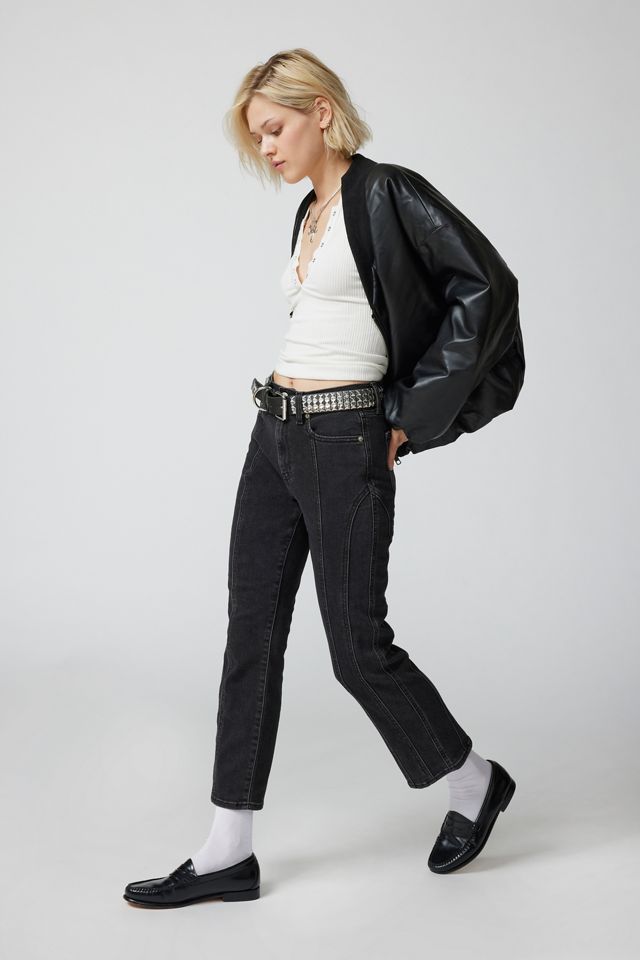 Daze Denim Shy Girl Faux Leather High-Waisted Cropped Flare Jean ...