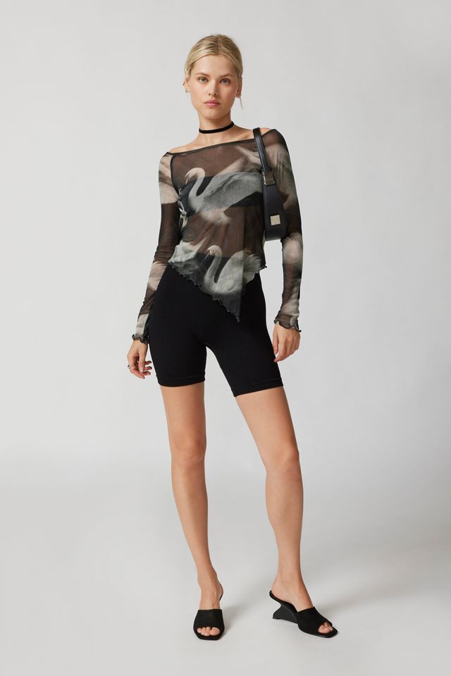 UO Pria Semi-Sheer Asymmetrical Top | Urban Outfitters