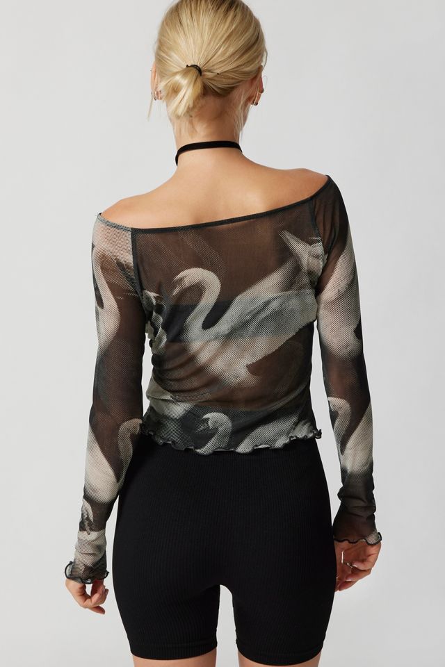 UO Pria Semi-Sheer Asymmetrical Top | Urban Outfitters