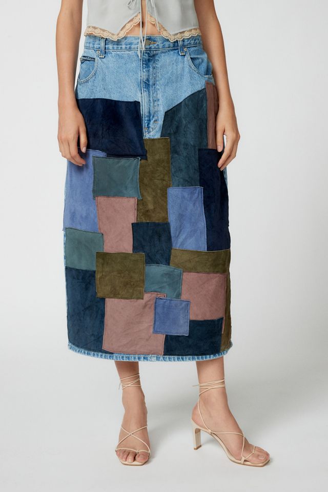 Urban Renewal Remade Suede Patch Denim Maxi Skirt | Urban Outfitters