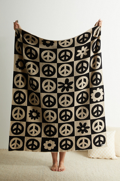 Calhoun & Co. Peace Please Knit Throw Blanket | Urban Outfitters