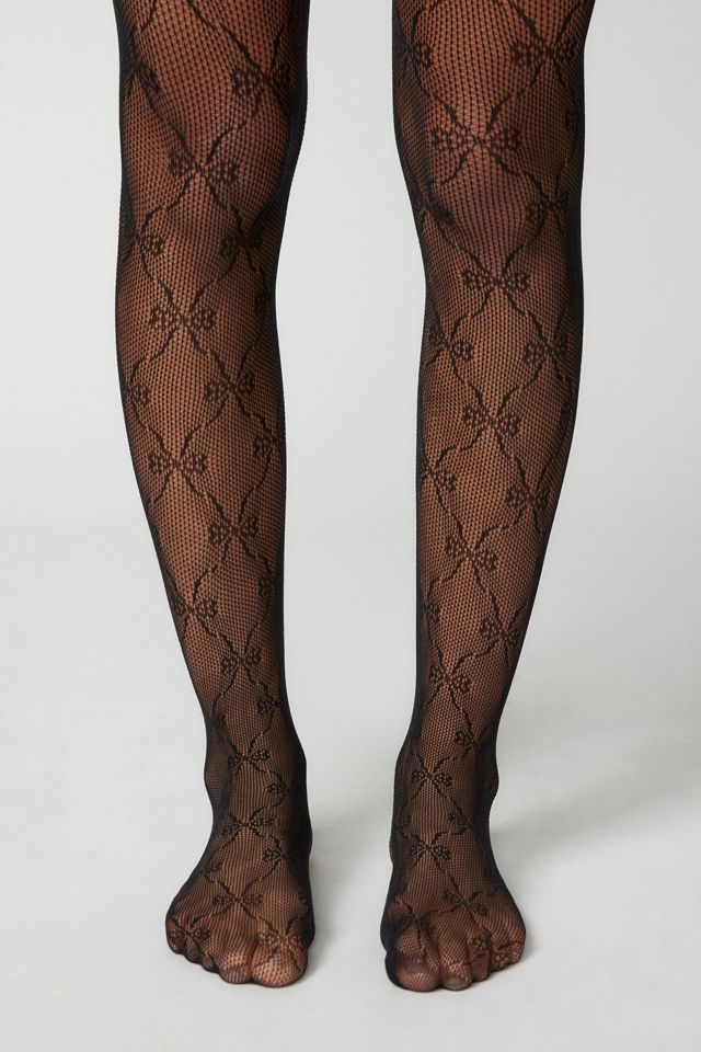 UO Mesh Bow Print Tights | Urban Outfitters