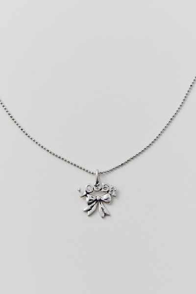 '90s Silver-Plated Loser Bow Charm Necklace | Urban Outfitters Canada