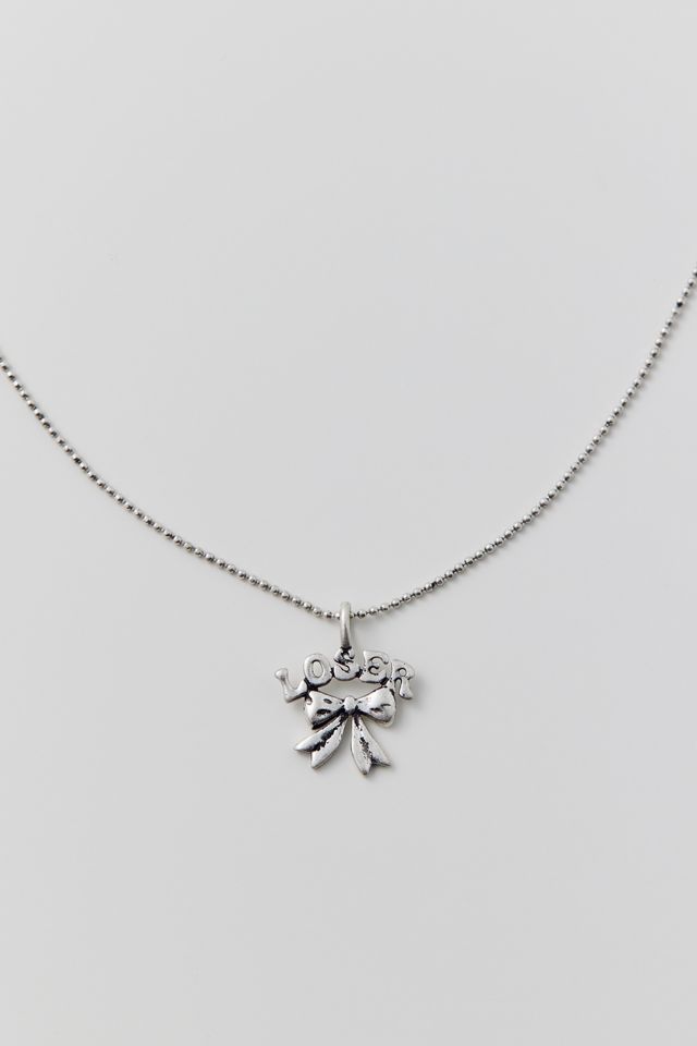 '90s Silver-Plated Loser Bow Charm Necklace | Urban Outfitters Canada