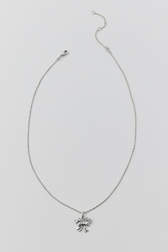 '90s Silver-Plated Loser Bow Charm Necklace | Urban Outfitters