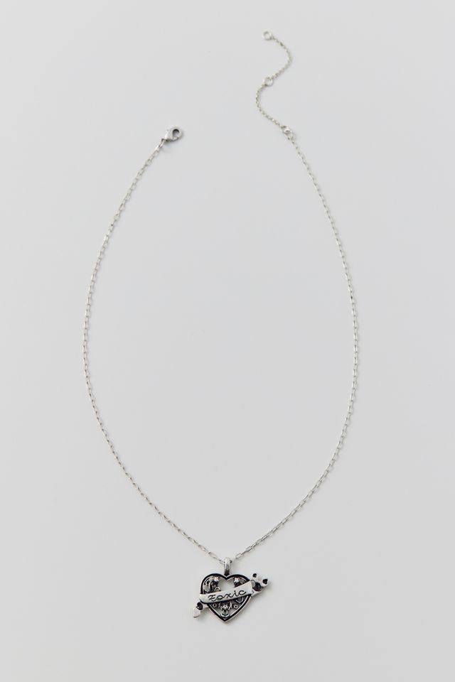 '90s Silver-Plated Toxic Heart Charm Necklace | Urban Outfitters