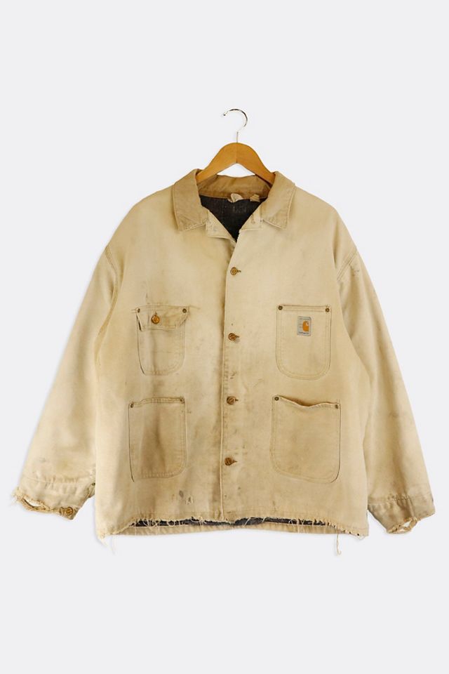 Vintage 1989 Carhartt Sun Bleached Cream Collared Chore Jacket | Urban ...
