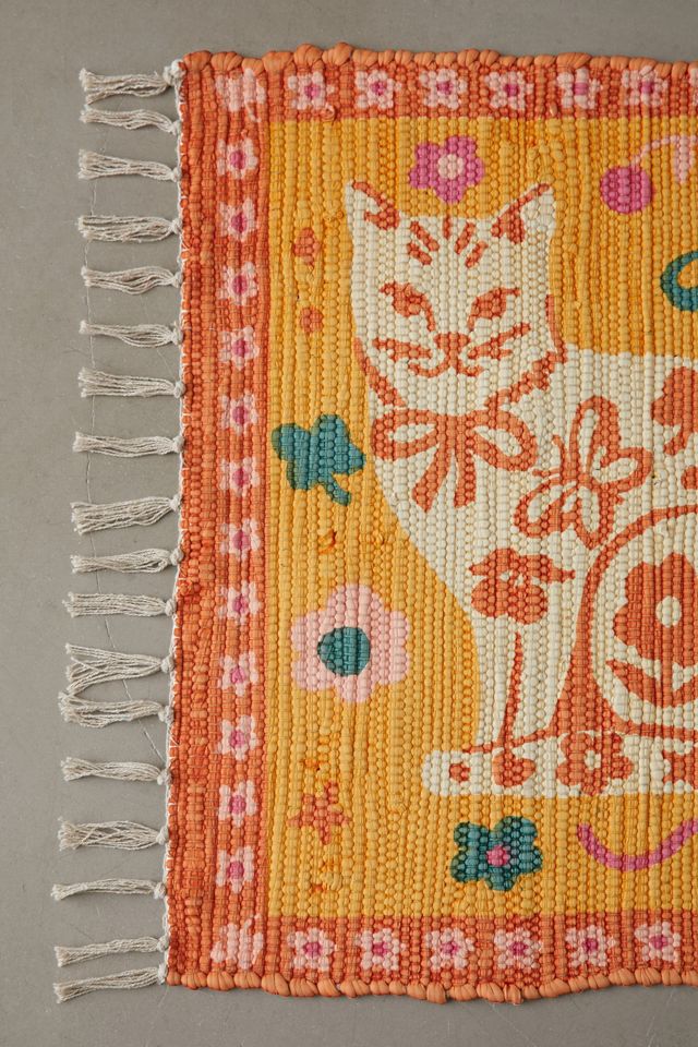Twin Kitty Printed Rag Rug | Urban Outfitters