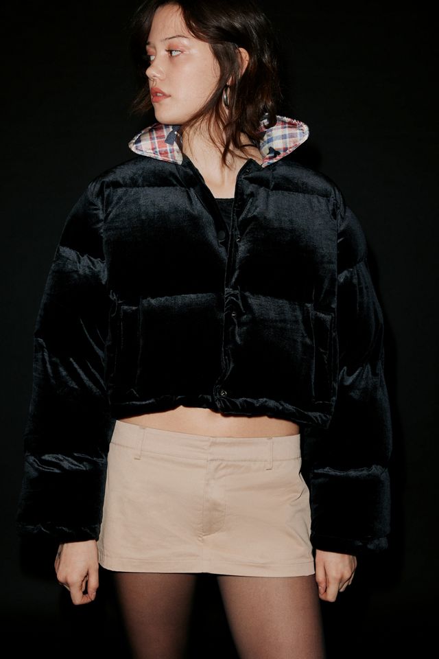 Zemeta Hug Me Velvet Cropped Puffer Jacket | Urban Outfitters Canada