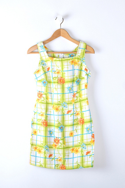 Vintage 90s Light Green Printed Mini Dress | Urban Outfitters