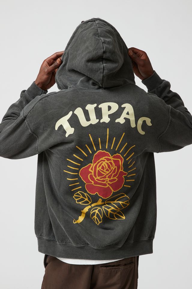 Tupac Roses Washed Full Zip Hoodie Sweatshirt | Urban Outfitters
