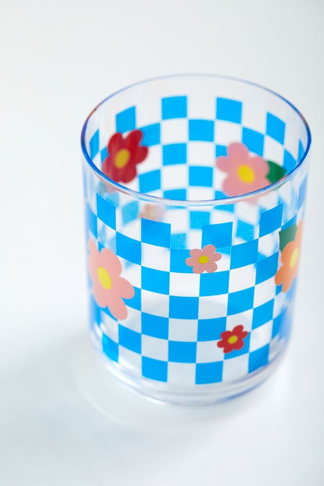 Checkered Flower Juice Glass Urban Outfitters