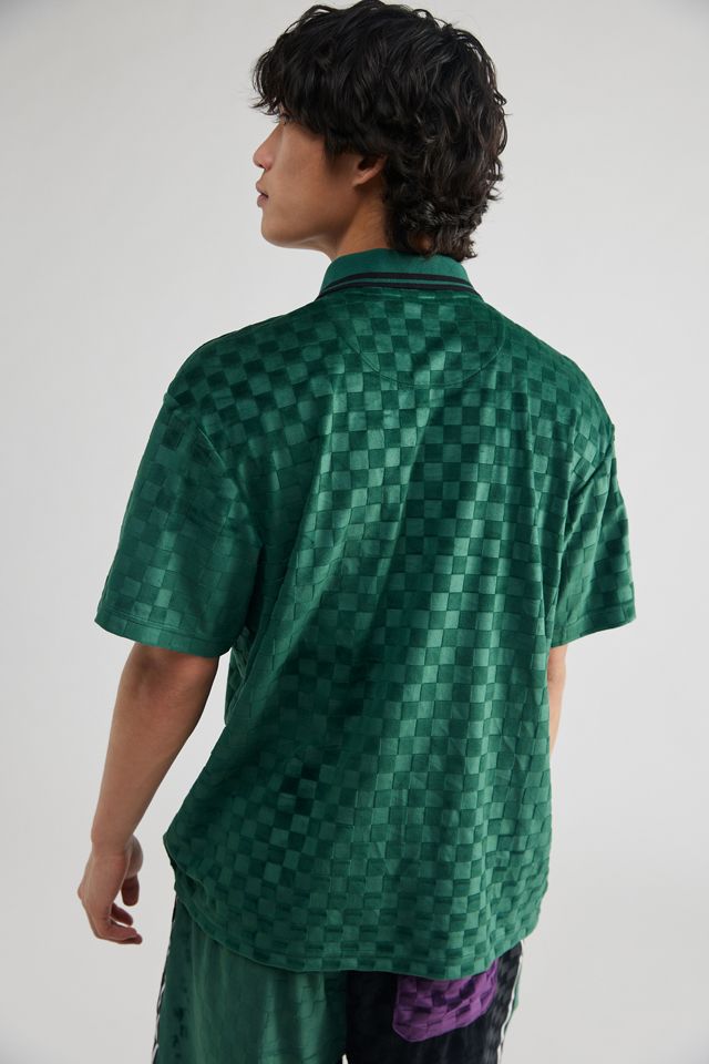 Teddy Fresh Checked Out Velour Zip Polo Shirt | Urban Outfitters