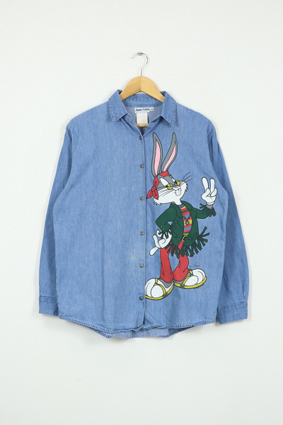 Vintage Bugs Bunny Denim Button-Down Shirt | Urban Outfitters