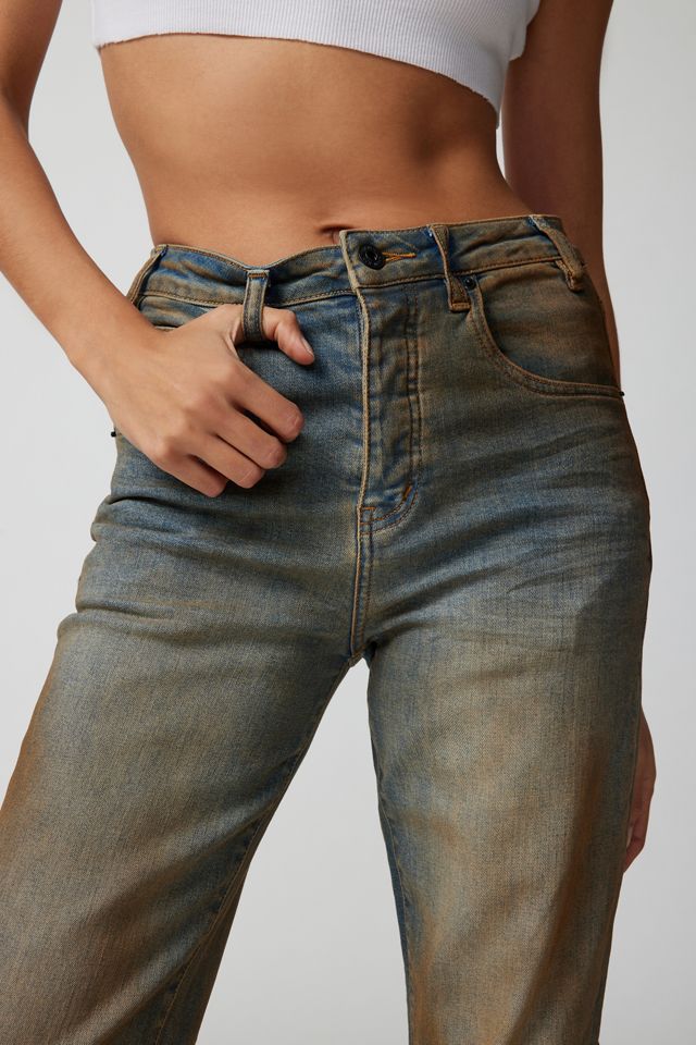 Neon Denim Henley Straight-Leg Jean - Blue Black Fade | Urban Outfitters