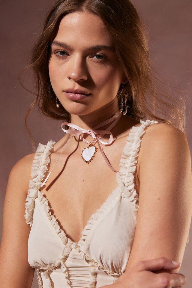 Rhinestone Heart Ribbon Necklace | Urban Outfitters Rhinestone Heart Ribbon Necklace | Urban Outfitters