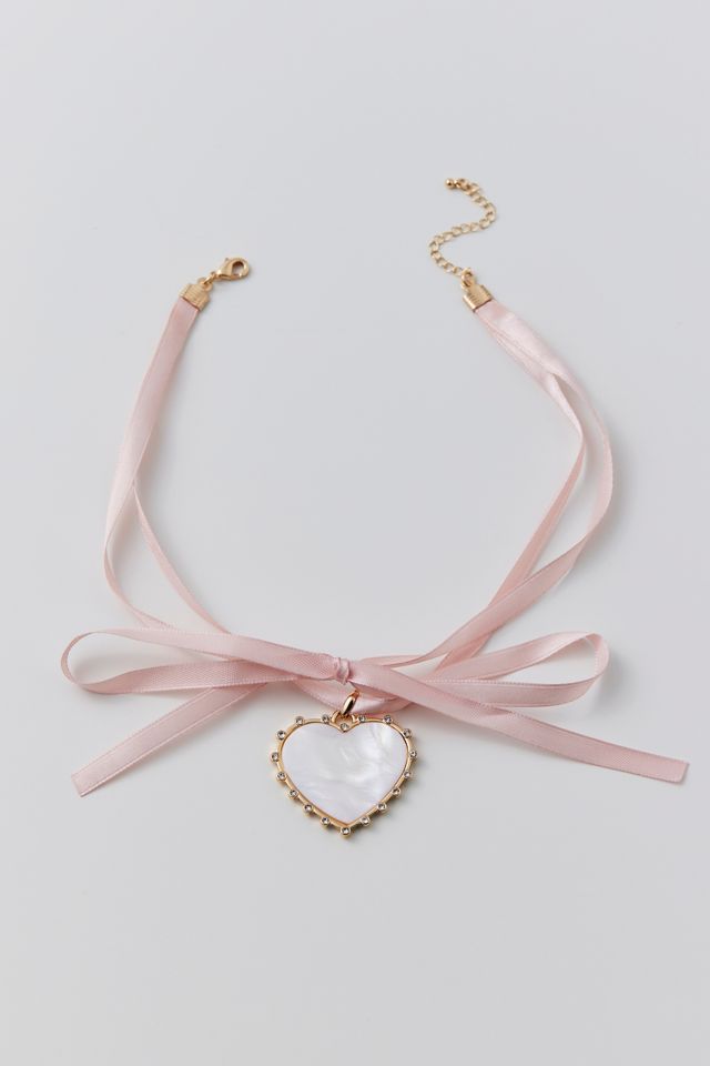 Rhinestone Heart Ribbon Necklace | Urban Outfitters Rhinestone Heart Ribbon Necklace | Urban Outfitters