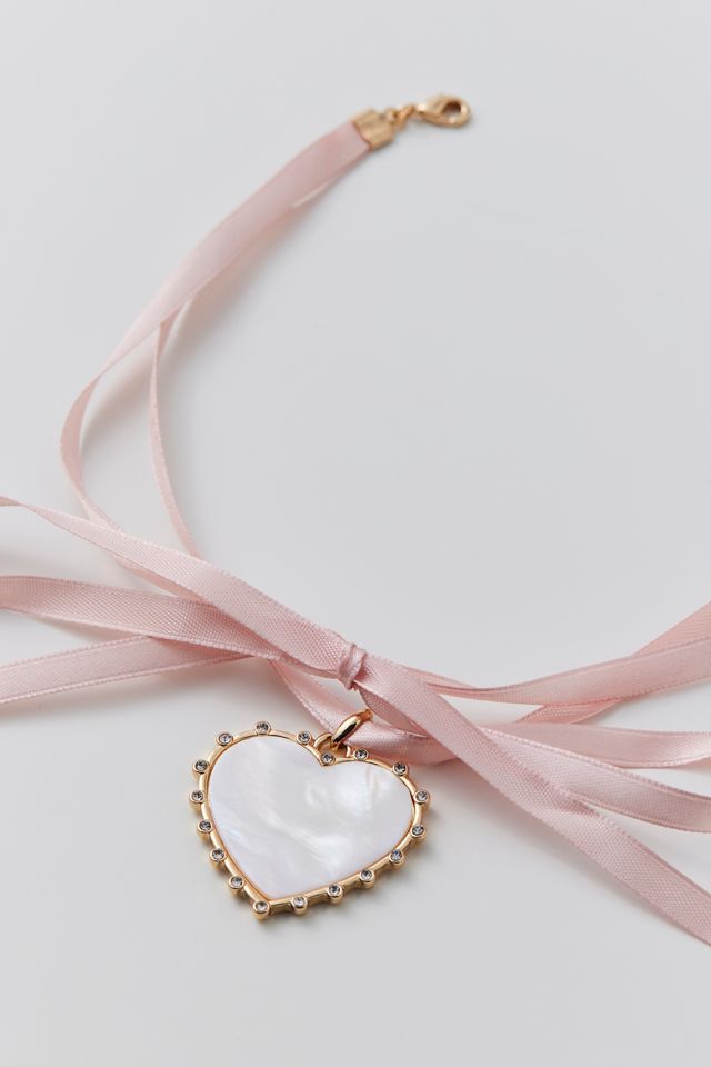 Rhinestone Heart Ribbon Necklace | Urban Outfitters Rhinestone Heart Ribbon Necklace | Urban Outfitters