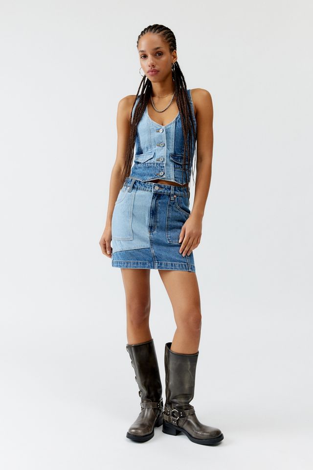 Abrand Patchwork Denim A-Line Mini Skirt | Urban Outfitters