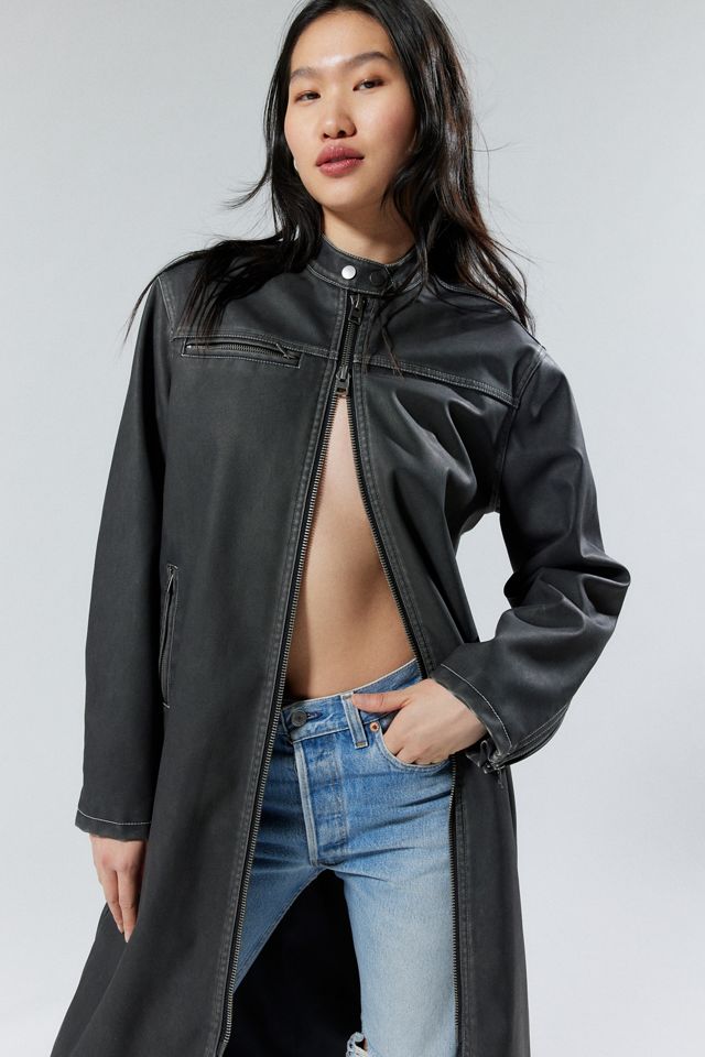 Silence + Noise Riley Faux Leather Moto Trench Coat | Urban Outfitters