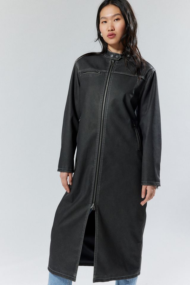 Silence + Noise Riley Faux Leather Moto Trench Coat | Urban Outfitters