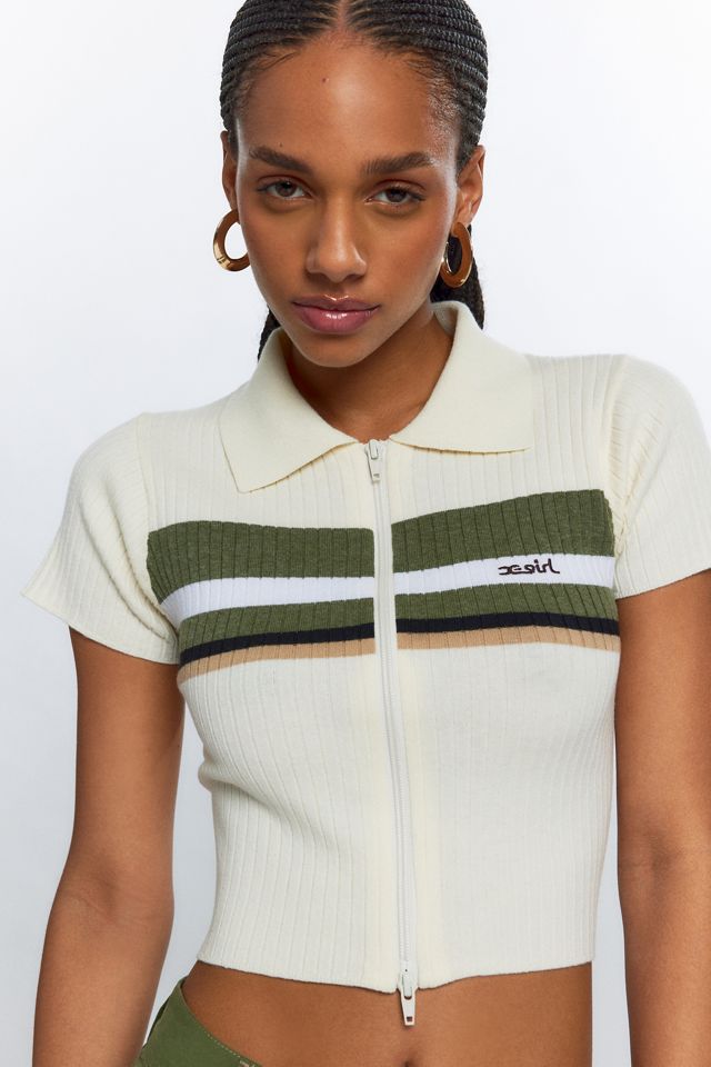 X-girl Contrast Striped Zip Sweater Top | Urban Outfitters