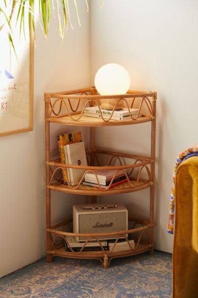 Rattan corner shelf unit store