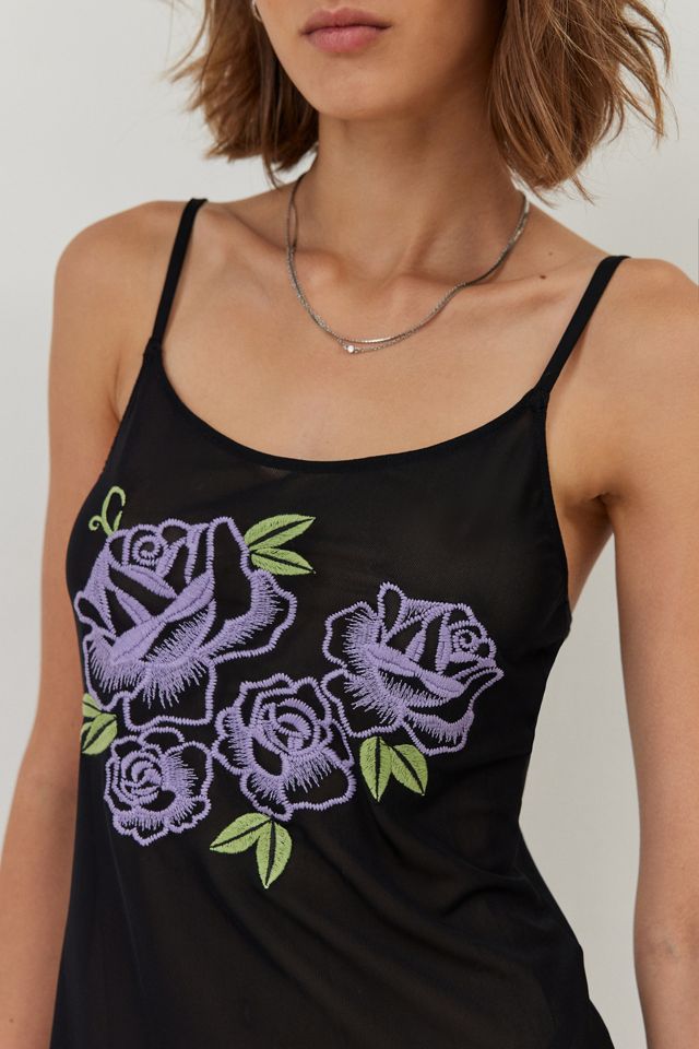 Only Hearts Bouquet Embroidered Sheer Mesh Slip | Urban Outfitters