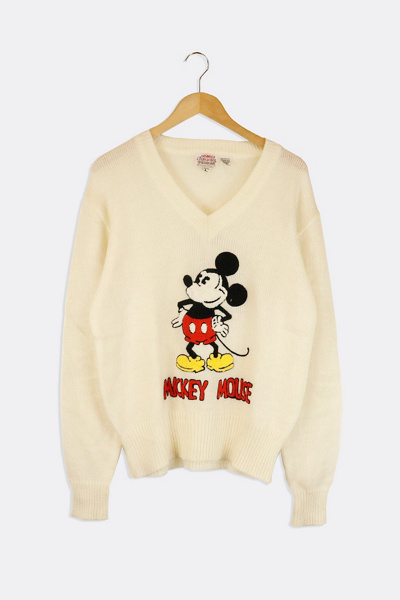 Vintage Disney Knit Mickey Mouse Tufted V Neck Sweater | Urban Outfitters