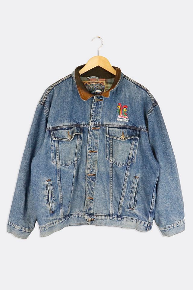Vintage Kellogg's Corn Flakes Embroidered Leather Collar Denim Jacket ...